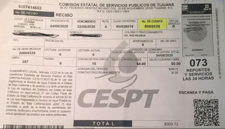 Descargar recibo de agua CESPT Tijuana | Imprimir y pagar